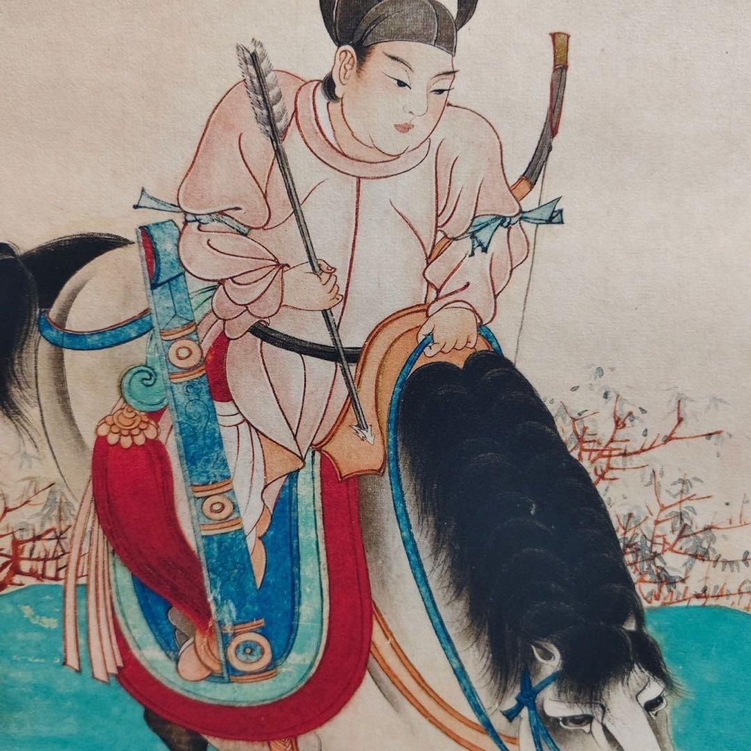中堂 掛け軸 張大千 騎馬 唐人行猟 人物画 中国画 山水人物