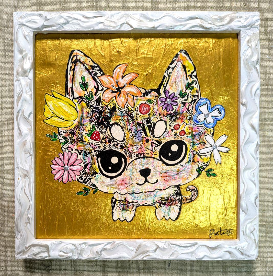 手作り額付き作品　title「忠犬2号ワンコ」