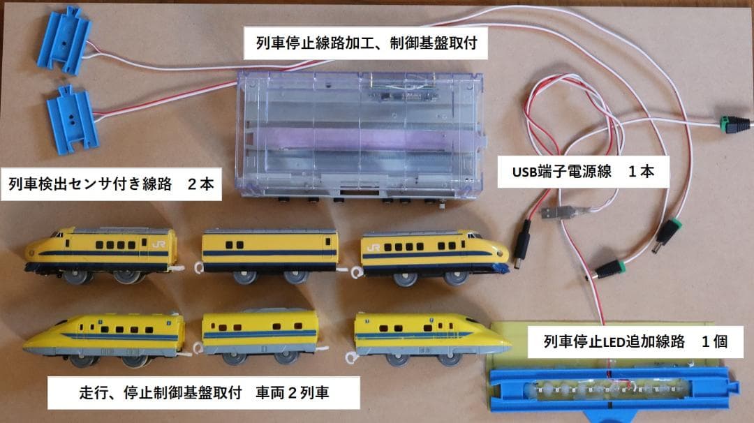 プラレール　電気制御で停止、走行----ホームドア駅を停車駅に改造１式(２線路)
