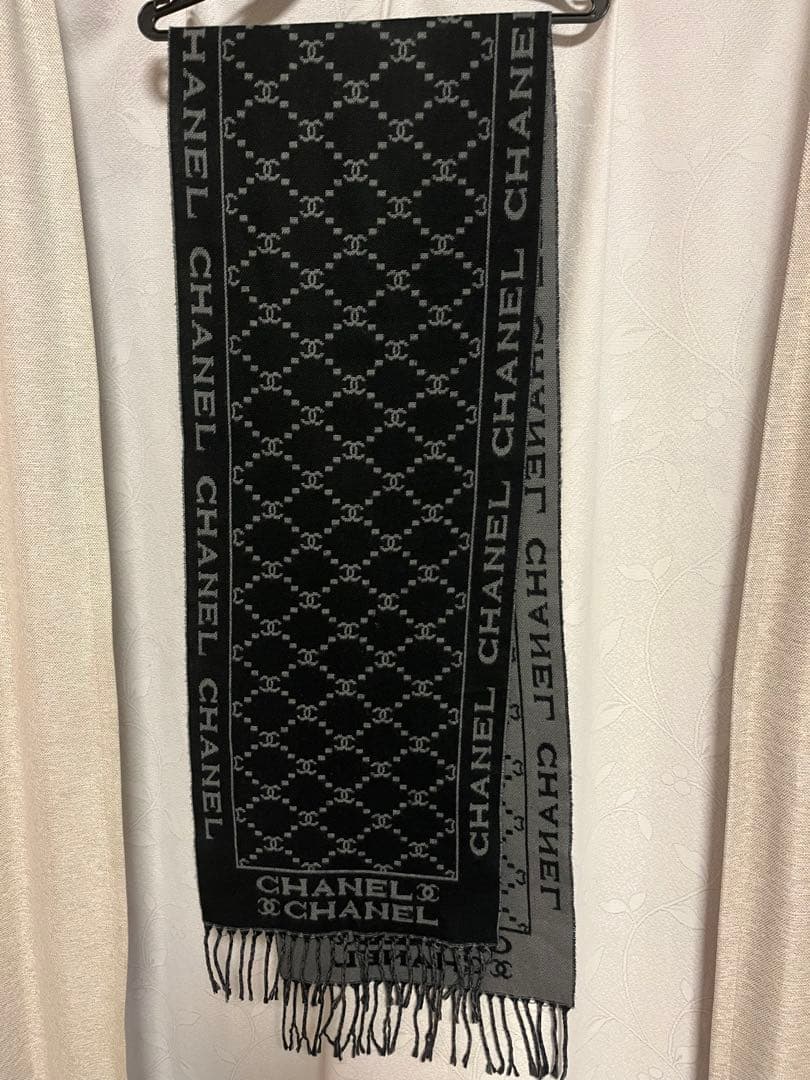 CHANEL マフラーノベルティ リバーシブルグレー ブラック