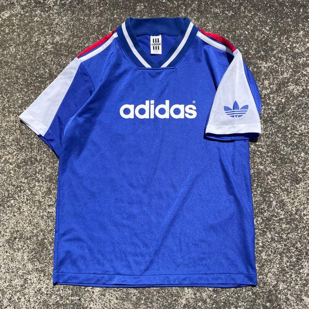 90's adidas 三つ葉ロゴ入りトリコロール 古着オールドウェア　デサント