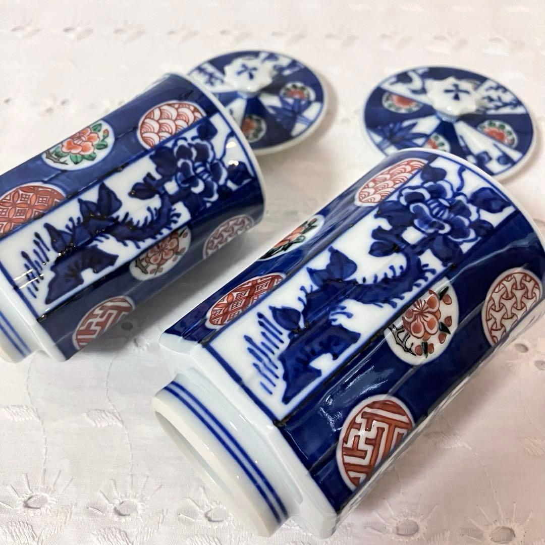 渋草焼 芳国舎 上丸文面取湯呑(フタ付）