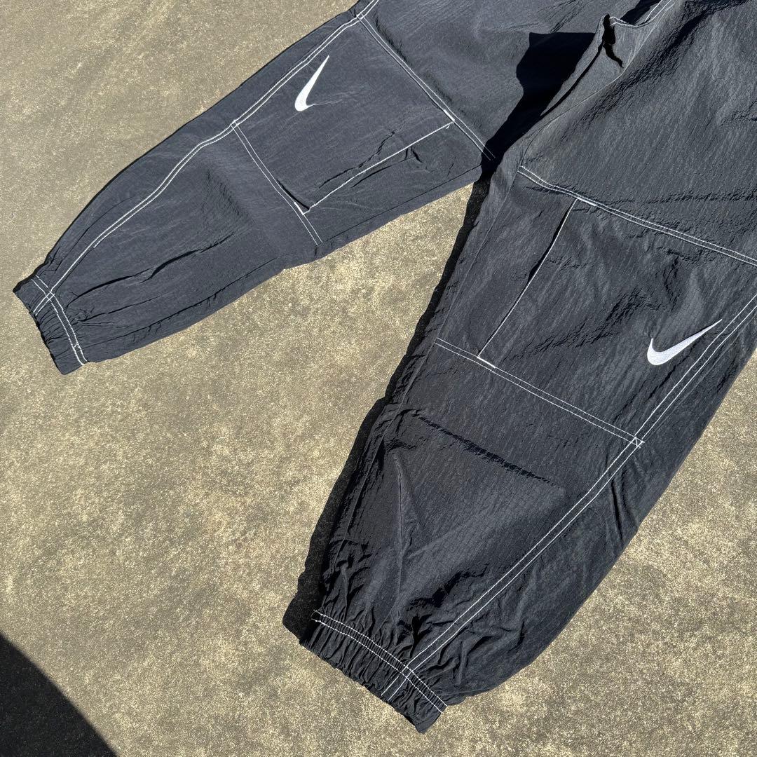 NIKE ナイキ スウッシュ ナイロンパンツ 黒 M ステッチ トラックパンツ