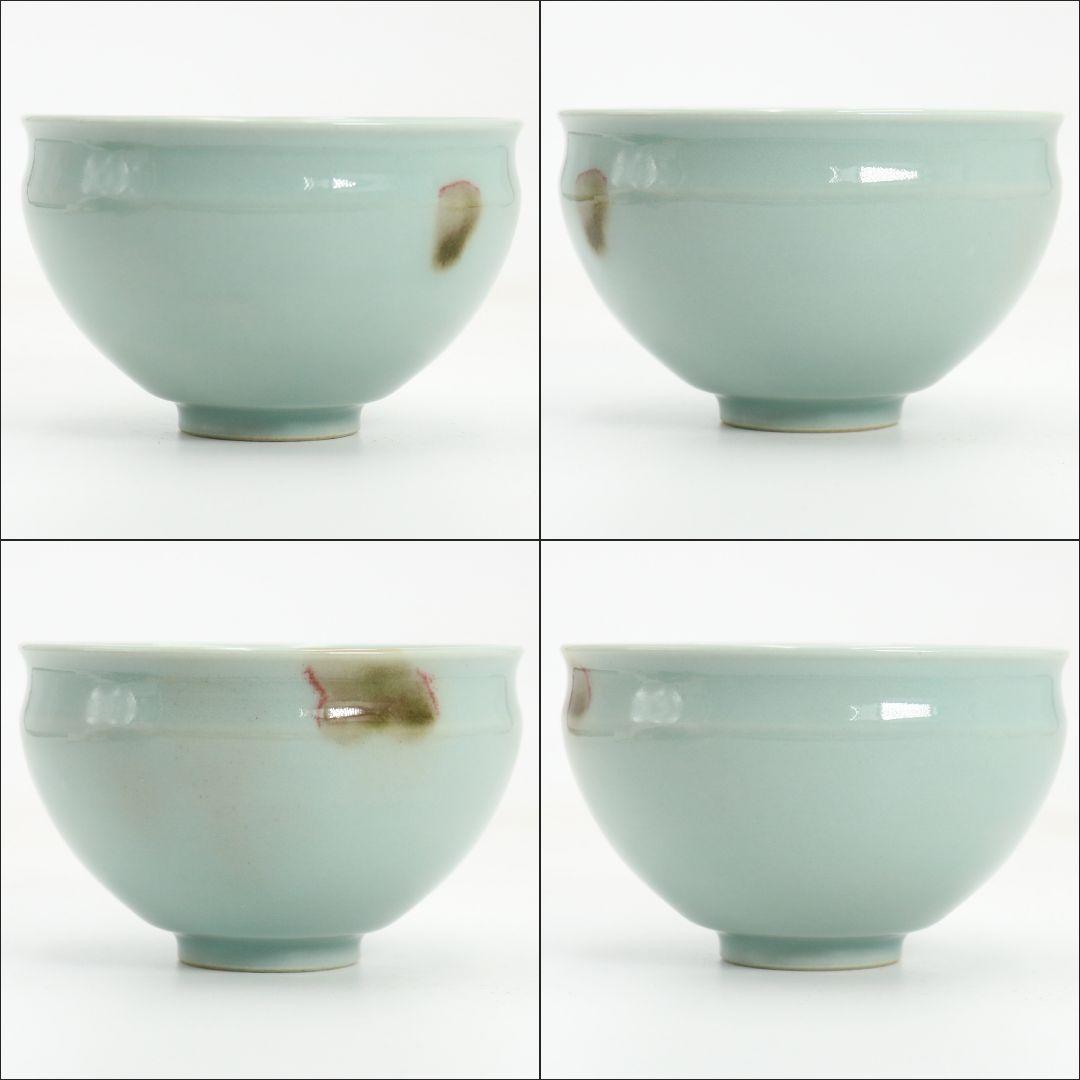 帝室技芸員 初代 諏訪蘇山作 飛青磁天目茶碗 辰砂 茶道具 共箱　M832　DD