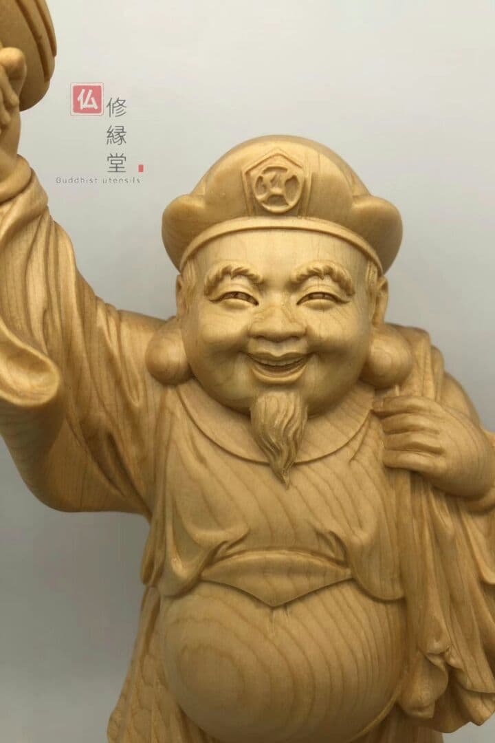 【修縁堂】珍品 七福神 大黒天立像 木彫仏像 彫刻 天然木檜材 仏教工芸