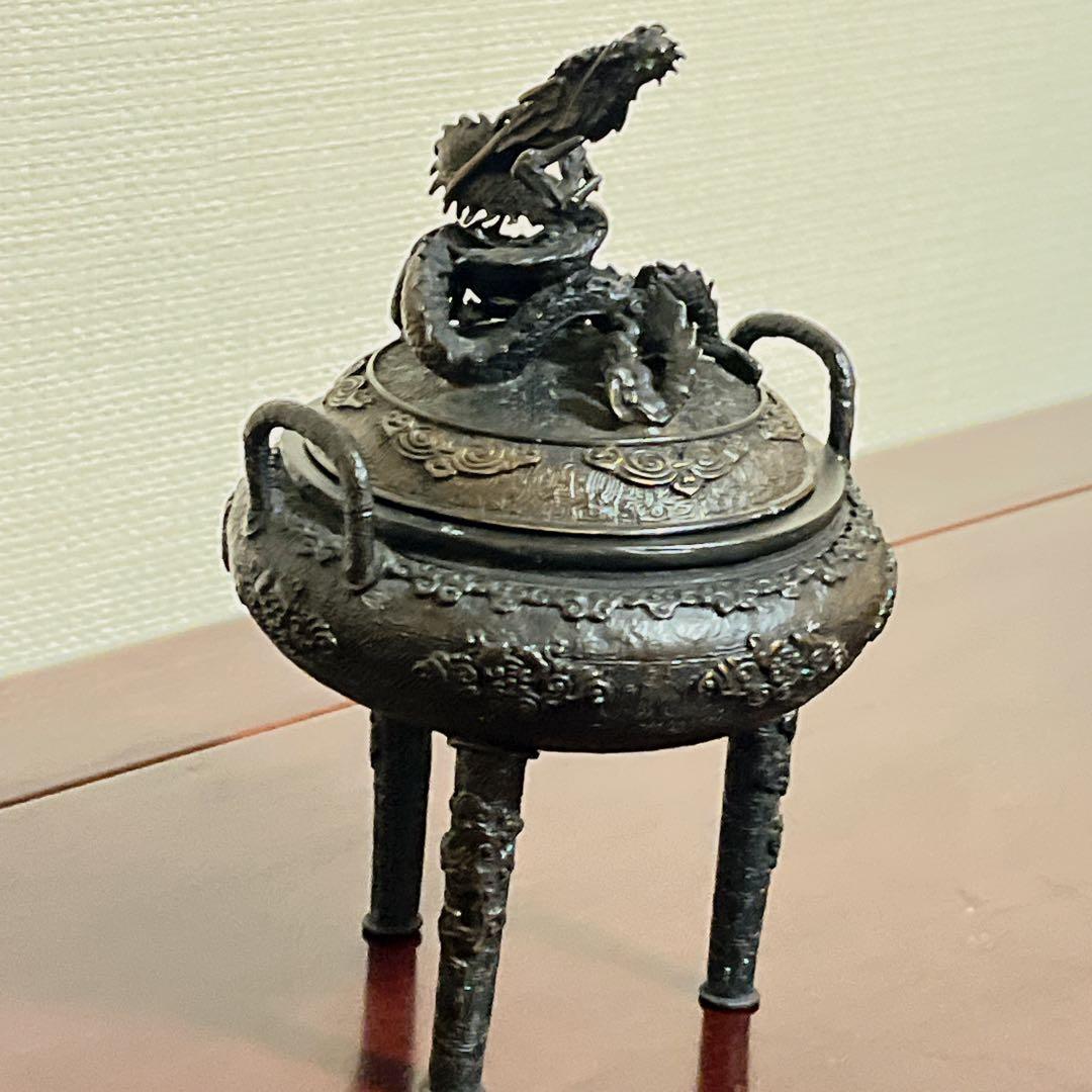 【極上品】高岡銅器 龍彫刻 香炉 青銅製 三つ足 縁起物 伝統工芸 10万円相当