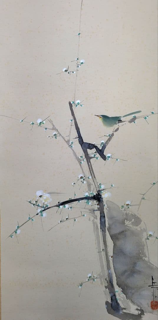 井手岳水　梅　梅に鶯　花鳥画　共箱　書画、骨董品、美術品