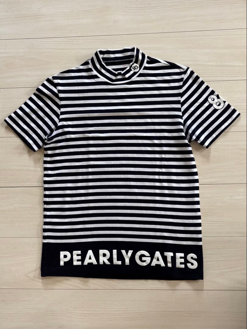 PEARLY GATES ストライプ 半袖モックネックシャツ