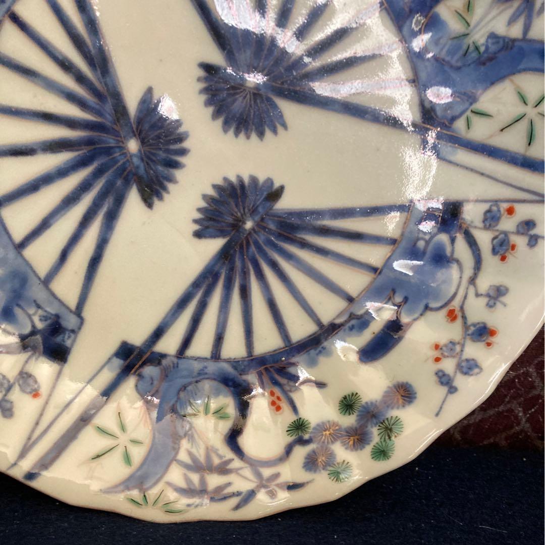 大明成化年製　三扇松竹梅門皿　七寸