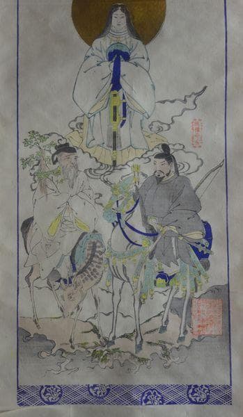 稀少 1890年 三社託宣図 神社 天照皇大神 八幡大神 春日大神 紙本 掛軸