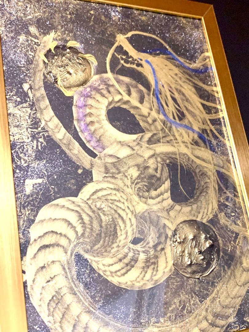 【金龍】　龍神エネルギーアート✨縁起物　一筆龍　絵画　置物　龍　隕石　開運