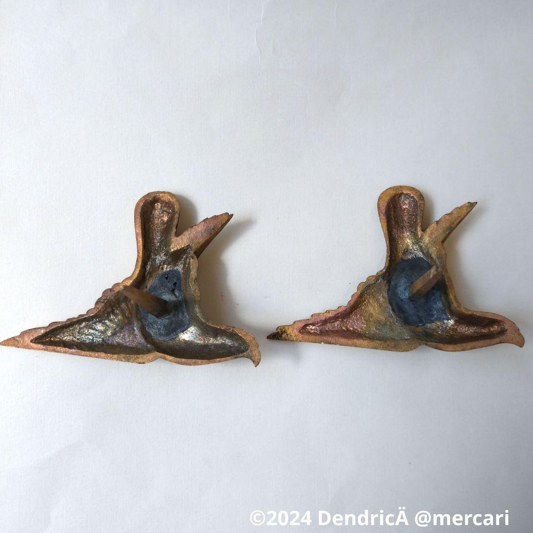 アンティーク　釘隠し　鷹　鷲　鳥　真鍮　ゴールド系　和風建築　釘付き　一対