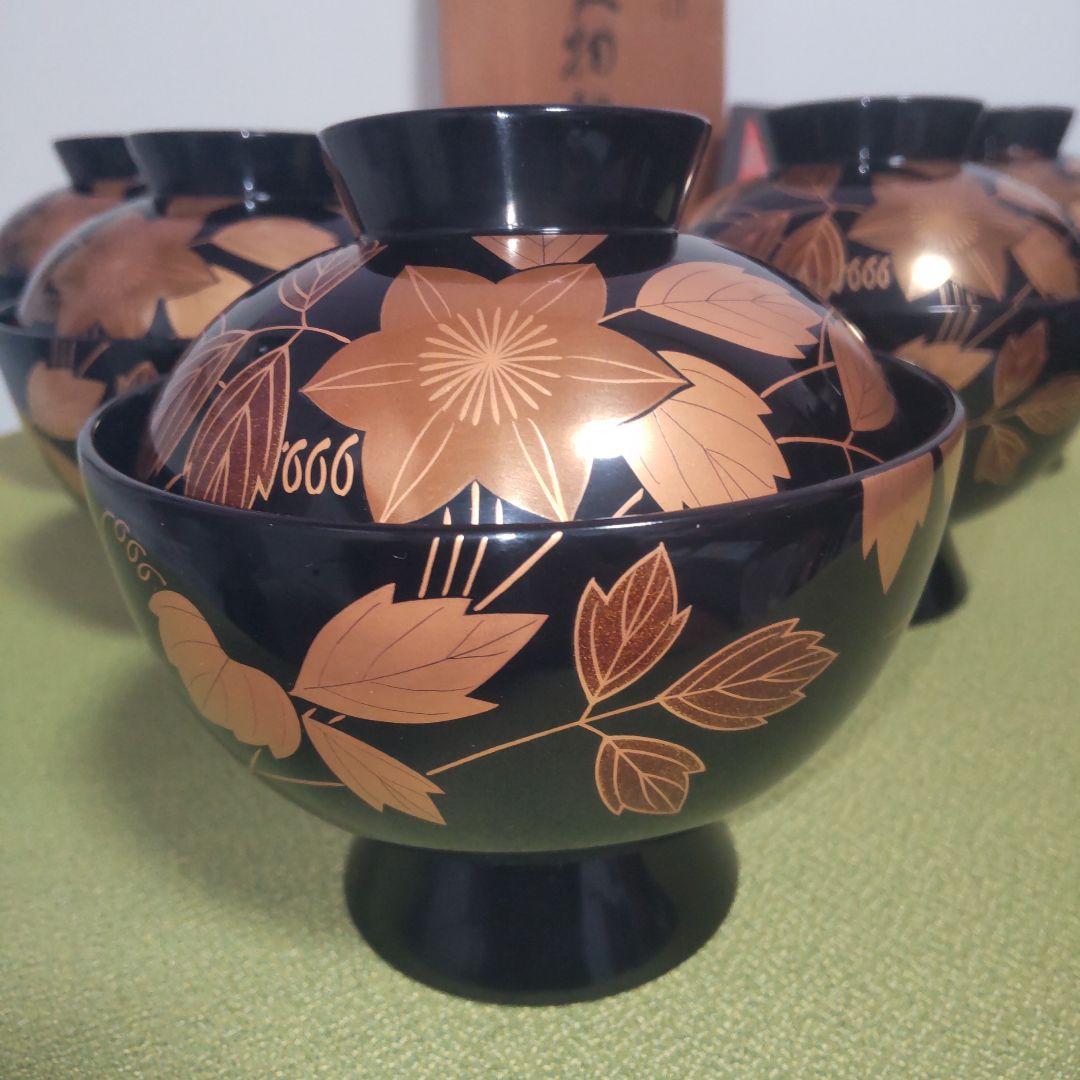 輪島塗 鉄泉蒔絵 椀 蓋付 花 吸い飲椀 箱付