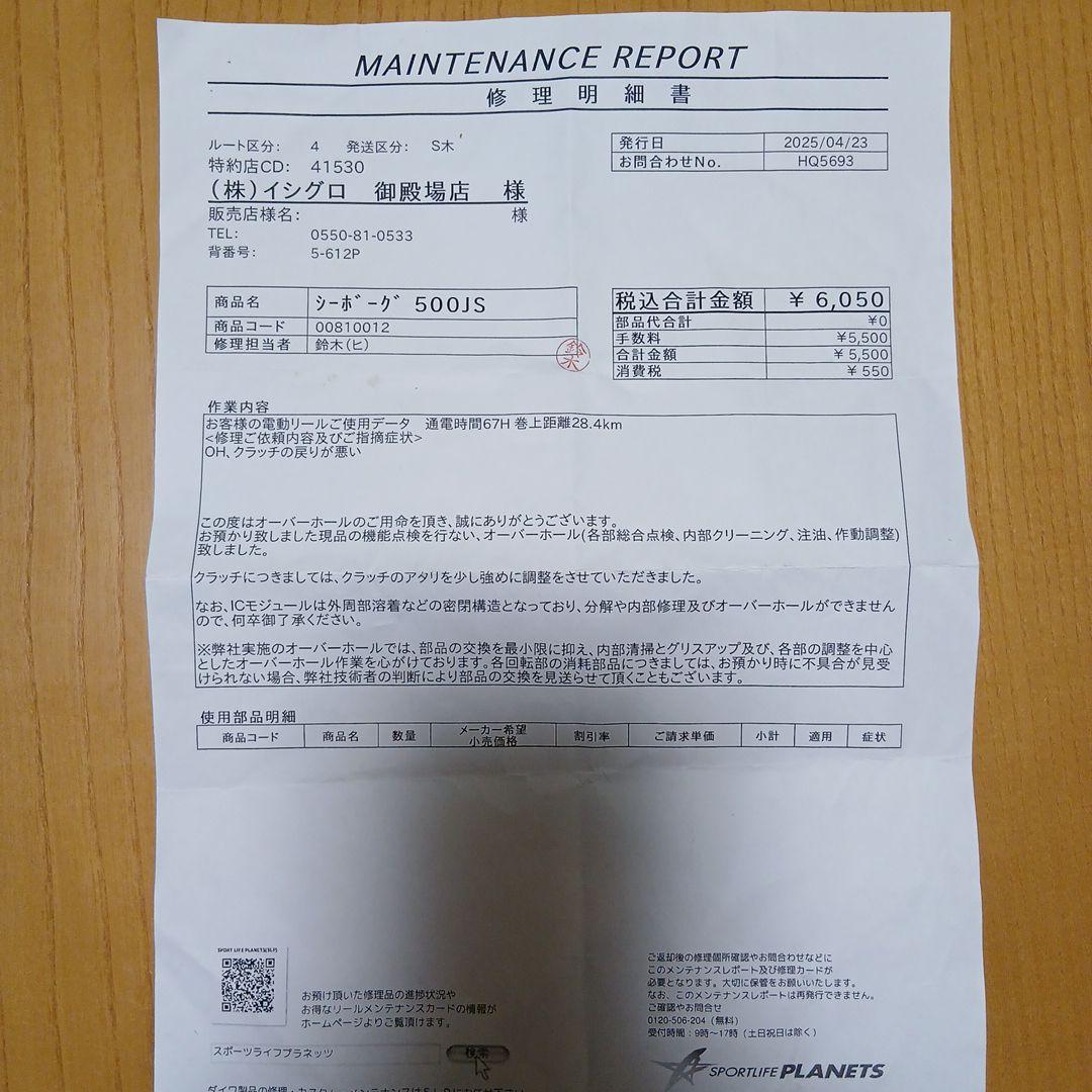 シーボーグ500JSダイワ　SEABORG 500JS メンテナンスレポート付き