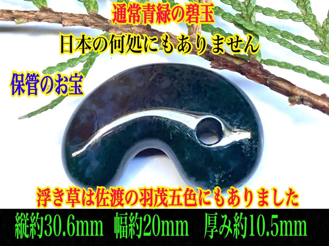 ✳国内の出雲めのう【碧玉】の最高峰勾玉でしょう‼️ 天然石 浮き草文様 鑑別書付