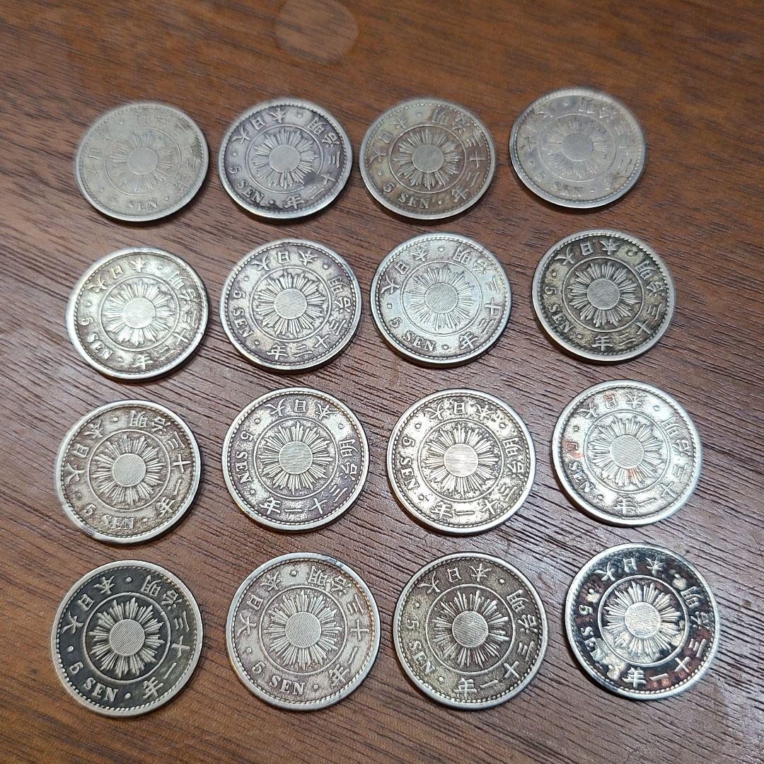 稲5銭白銅貨　16枚　旧貨幣　古銭　明治　銅貨　銀貨