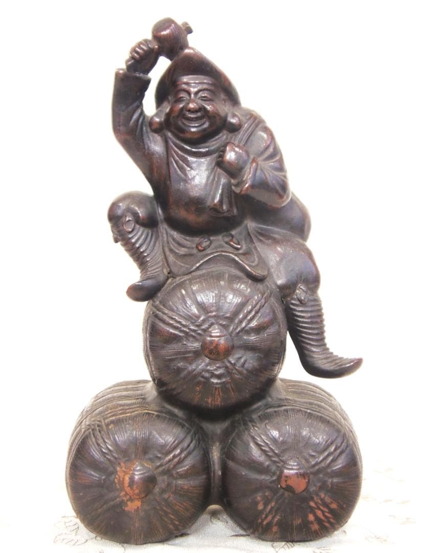 高31cm 古備前 七福神 俵大黒天 大黒様 置物 縁起物 古美術 骨董品 開運