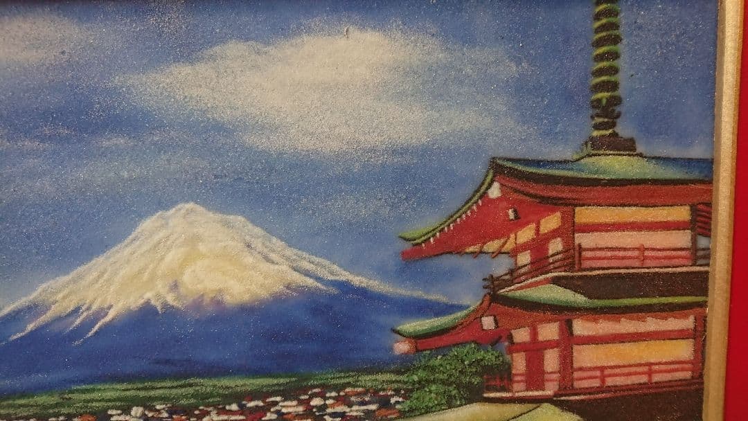 【値下げ】ベトナム製 宝石絵画「富士山と桜」