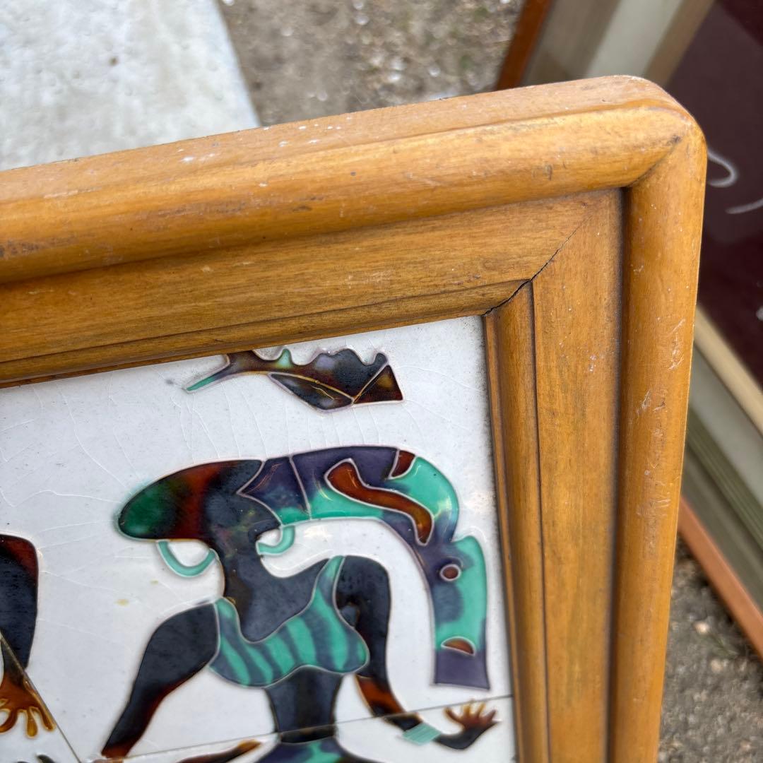 抽象タイルアート 木製フレーム付き