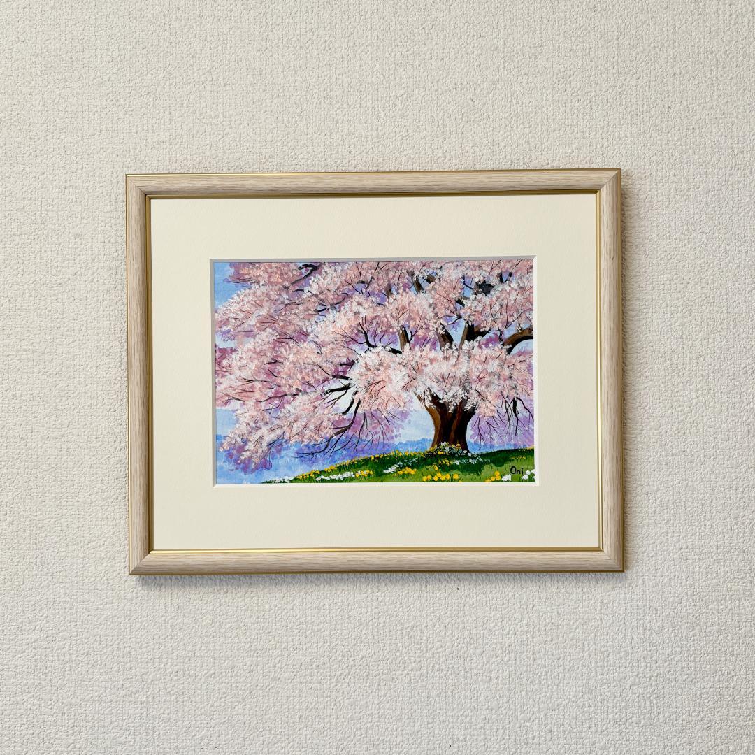 アクリル画　原画　「悠久の桜02」額縁付　SMサイズ