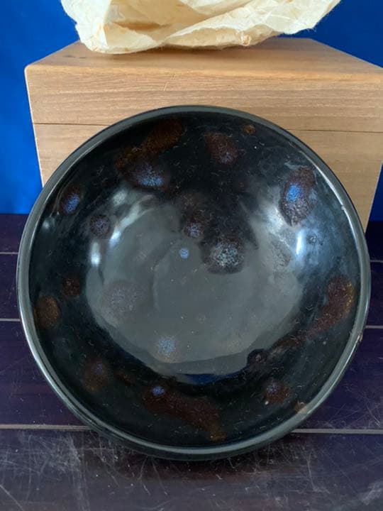 古美術　中国南宋時代藍斑天目茶碗　共箱　共紙XG6-1