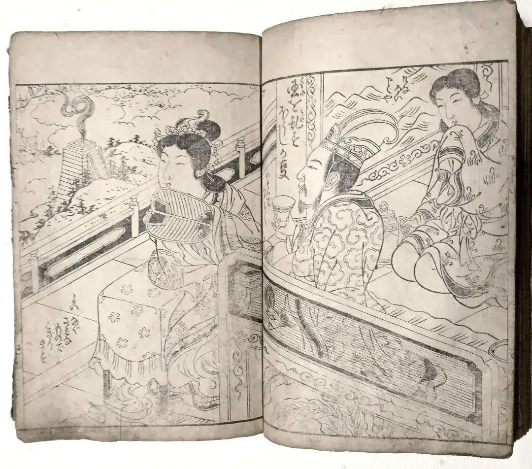 貴重春画大型本黒摺版画、女貞訓下所文庫月岡雪鼎画、明和5年頃出版、直し補修あり