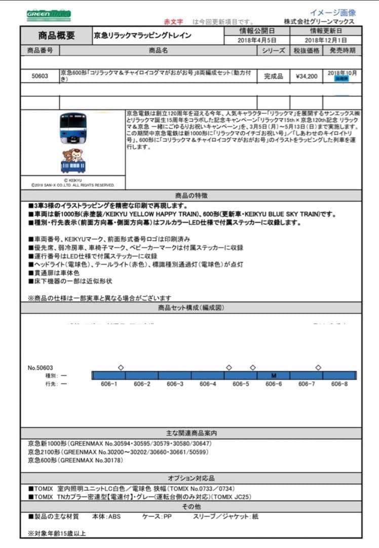 グリーンマックス 京急600形 「コリラックマ&チャイロイコグマがおがお号」