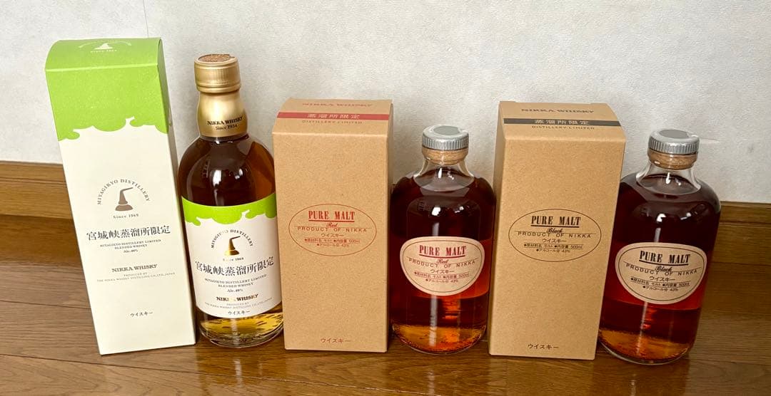 NIKKA 宮城峡蒸溜所限定 500ml、ピュアモルト赤、ピュアモルト黒