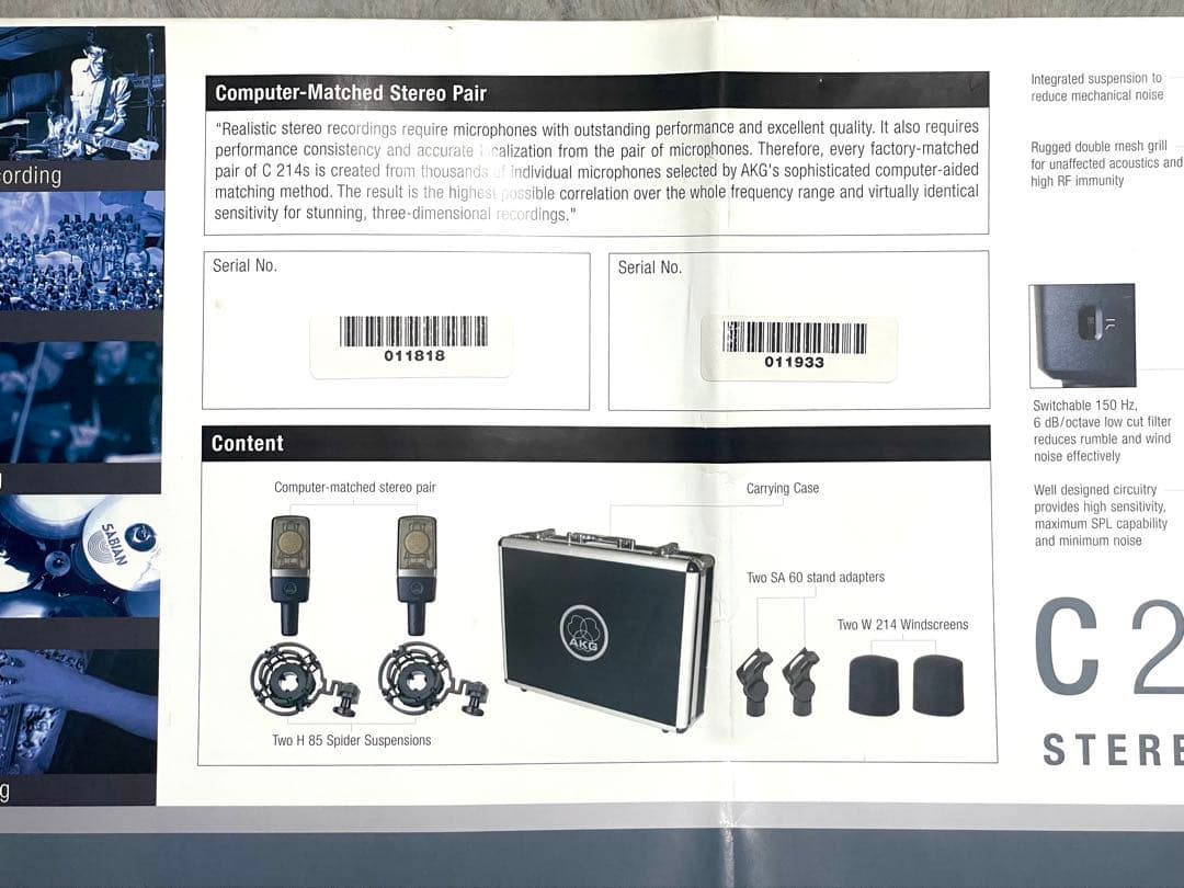 【高音質で万能】AKG C214 ステレオペア コンデンサーマイク マッチドペア