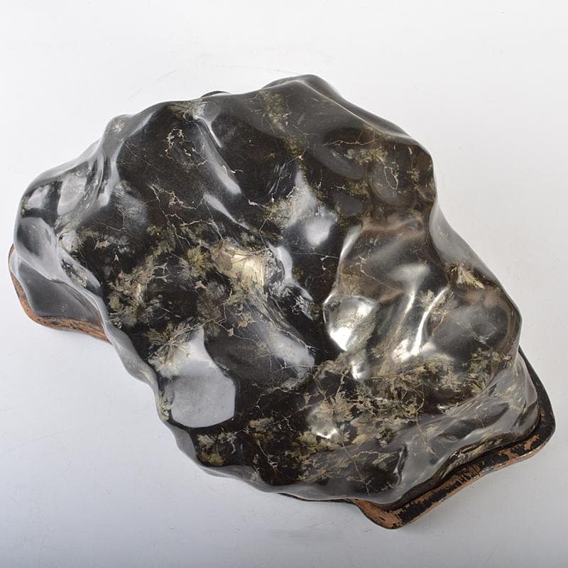 天然石　鑑賞石　梅花石　置物　重さ約24.8kg　唐木台付　M　R6821B