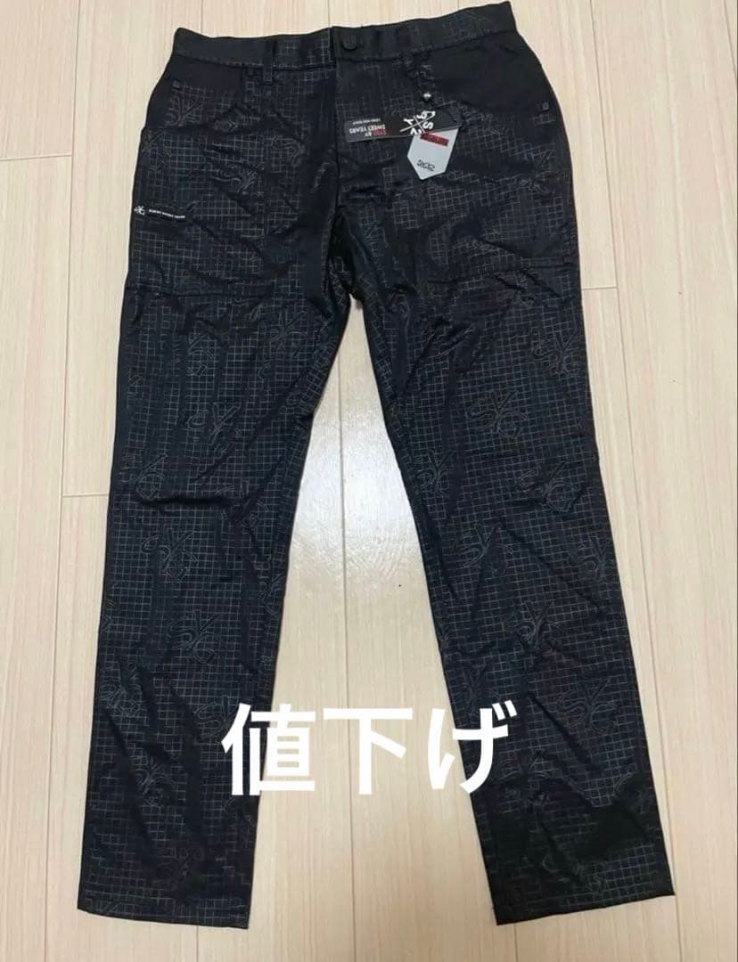 【美品】SY32 ゴルフパンツ エンボス加工 防風 秋冬M 黒