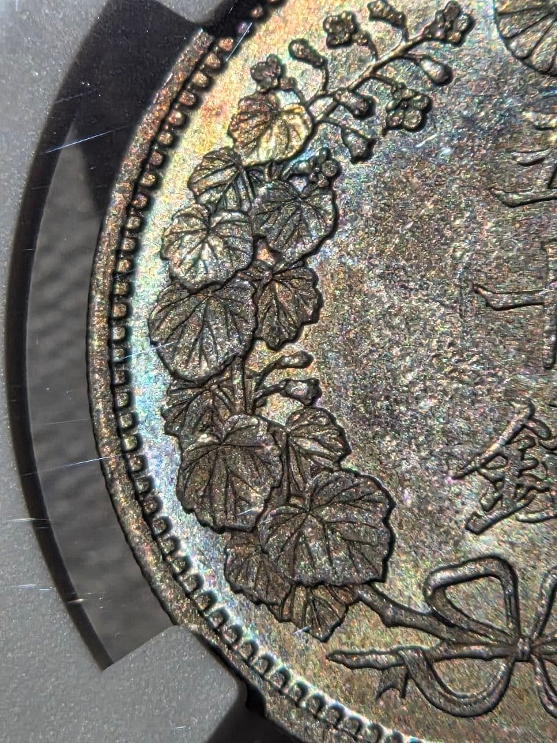 (稀少な状態 NGC MS64) 竜50銭銀貨　明治18年(1885)