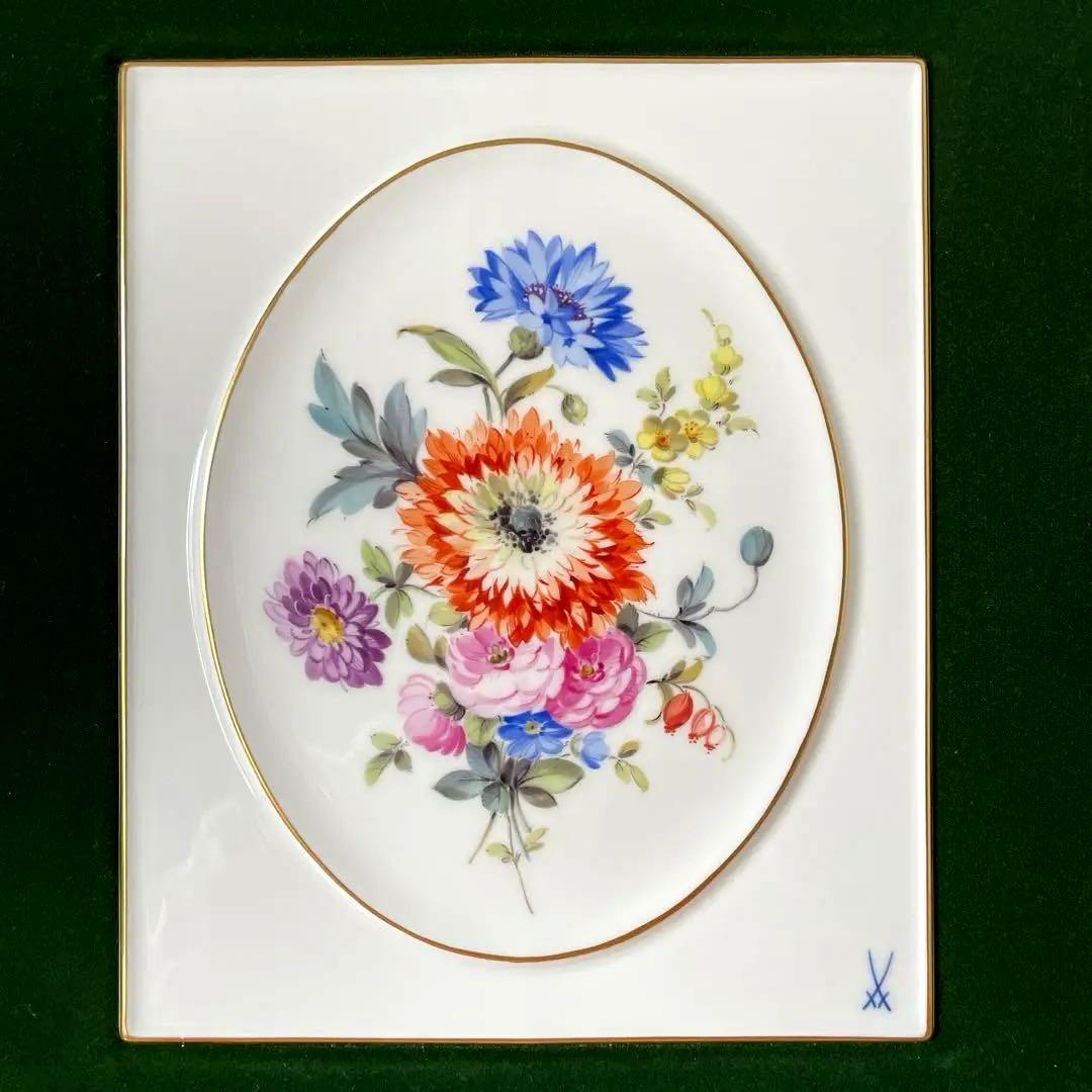 ＊額装五つ花＊額装３４cm×３１cm・画１８cm×１５cm・Meissen・美品