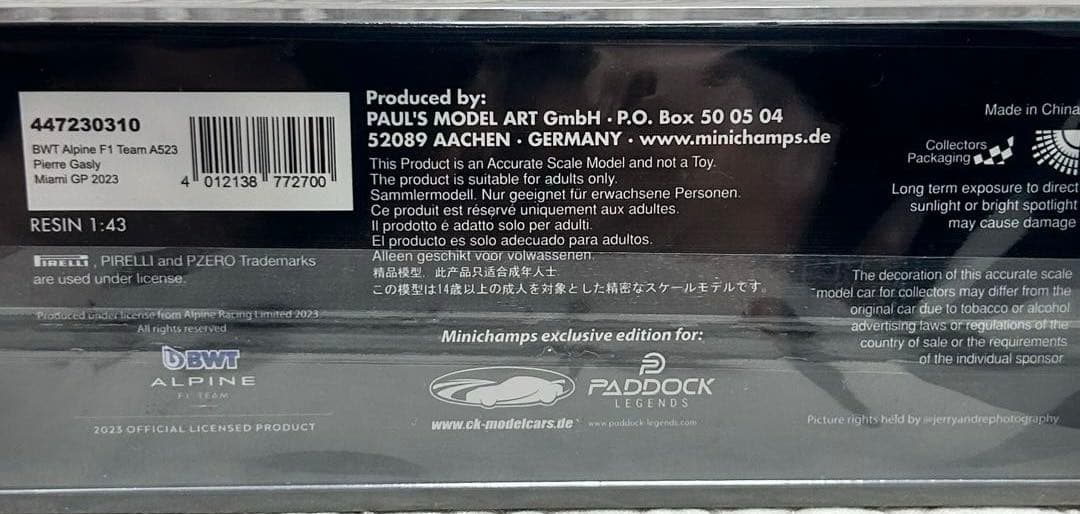 ミニチャンプス1/43 アルピーヌ A523 ガスリー2023マイアミ8位