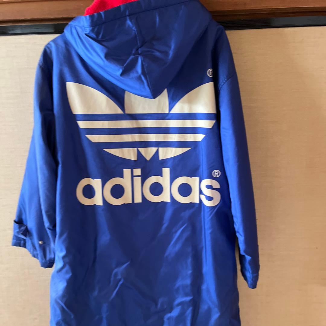 adidas フード付きベンチコート 青　ヴィンテージ
