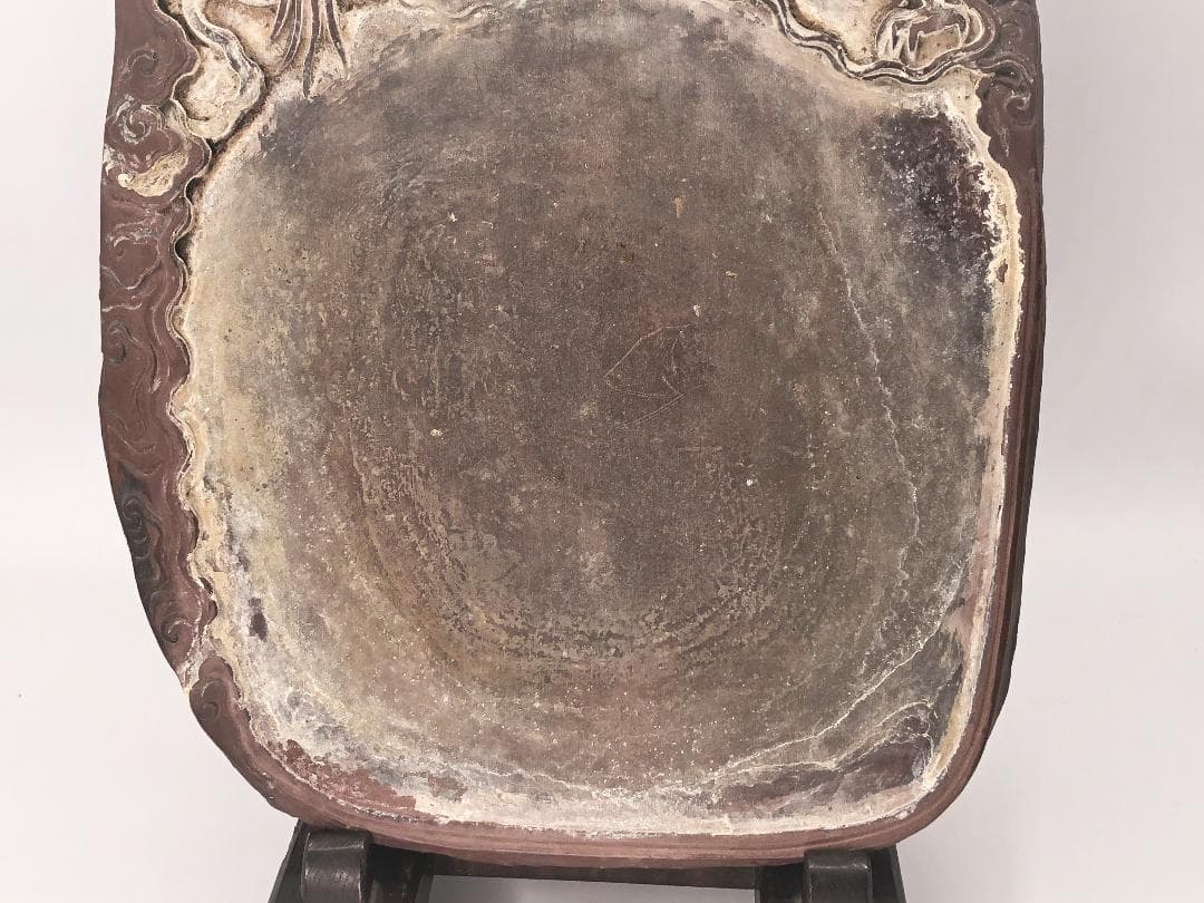 【 蝦頭紅澄泥硯 】　尺三（39.4ｃｍ）　雲龍彫　陰詩刻　中華古玩