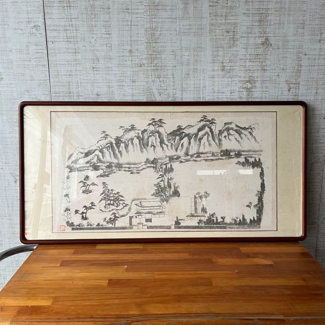 【アンティーク】額装 額縁 水墨画 日本画 風景画 骨董品 美術品 オブジェ