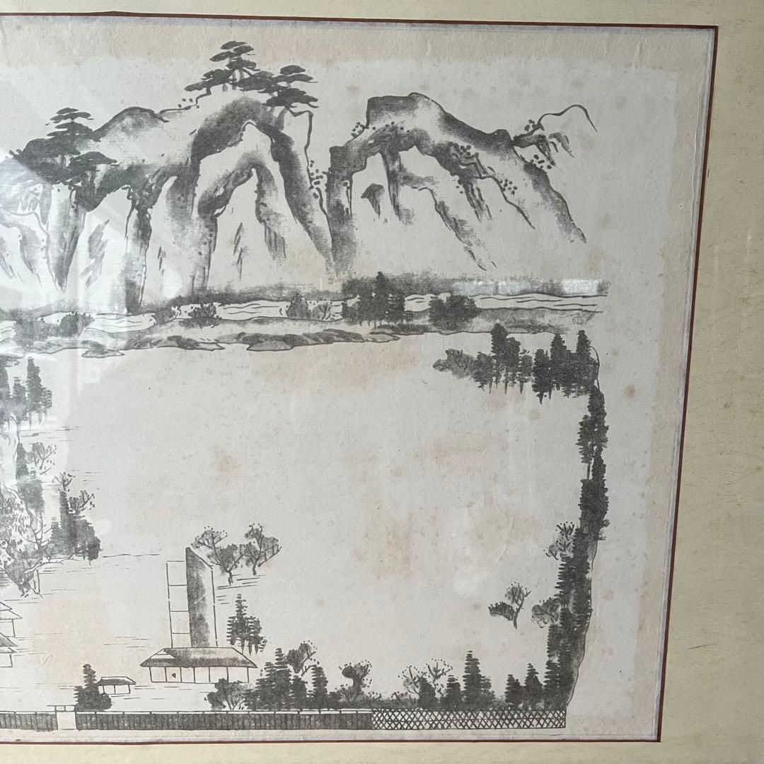 【アンティーク】額装 額縁 水墨画 日本画 風景画 骨董品 美術品 オブジェ