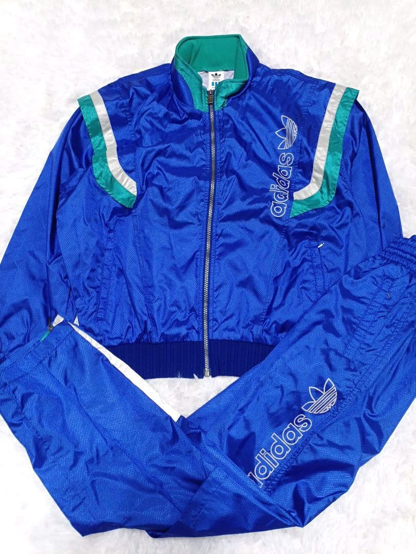 新品 90s adidas ウインドブレーカー セットアップ 上下 ブルー L