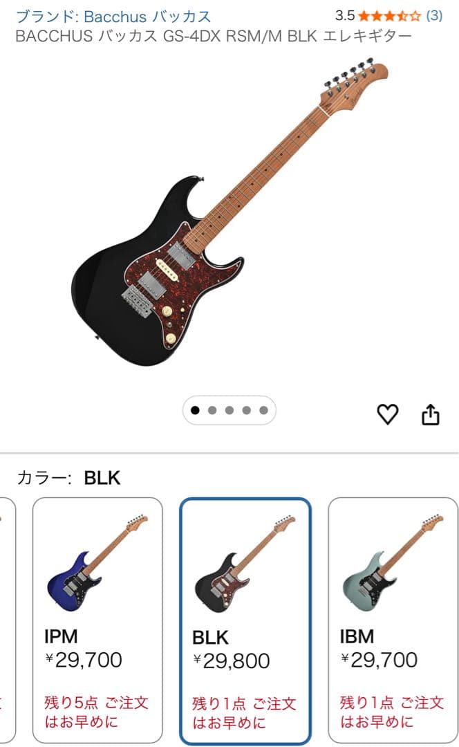 Bacchus GS-4DX RSM/M BLK ステンレスフレット