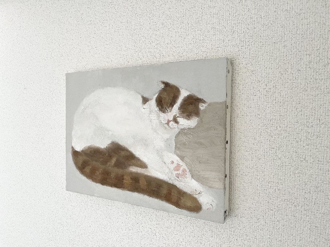油彩画　寝てる猫