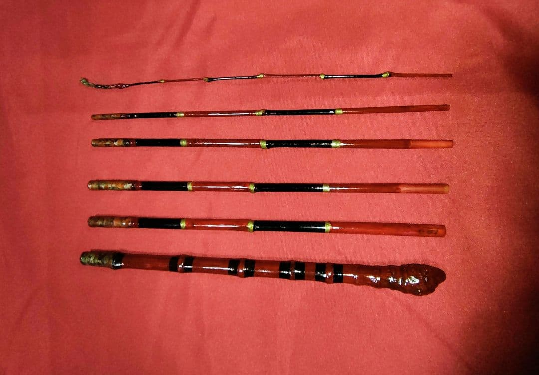 竹朱塗り和竿・タナゴ竿・小物竿6本継全長1m4㎝希少