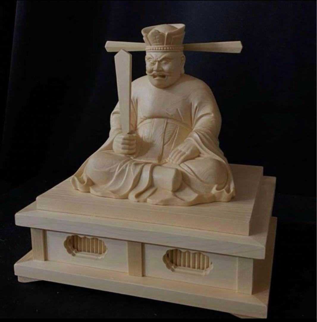 井波彫刻　総檜材　仏教工芸品　木彫仏像　仏師手仕上げ品 地獄の主　閻魔大王座像