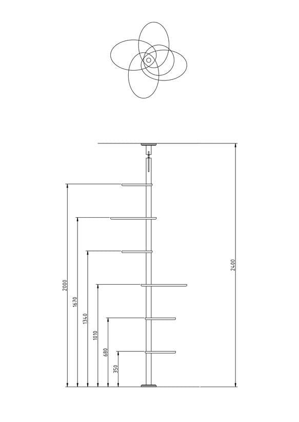 天然木　突っ張り型キャットタワー 5段 ホワイト　2ｍ40ｃｍ　送料無料
