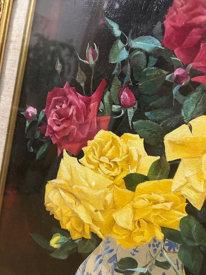 最終値下げ　斎藤隆夫　作品　油絵　薔薇　花瓶