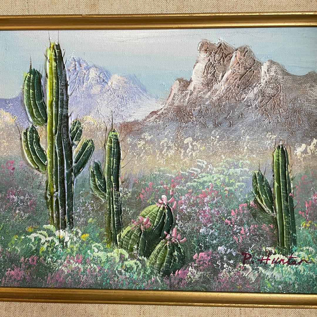 Arizona アリゾナ州サボテン アンティーク絵画油彩アメリカインテリアナバホ