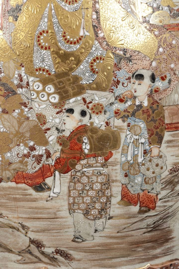 【極上薩摩焼】特大金襴手色絵 獅子 香炉 飾壺 陶器 骨董 古美術 アート 花瓶