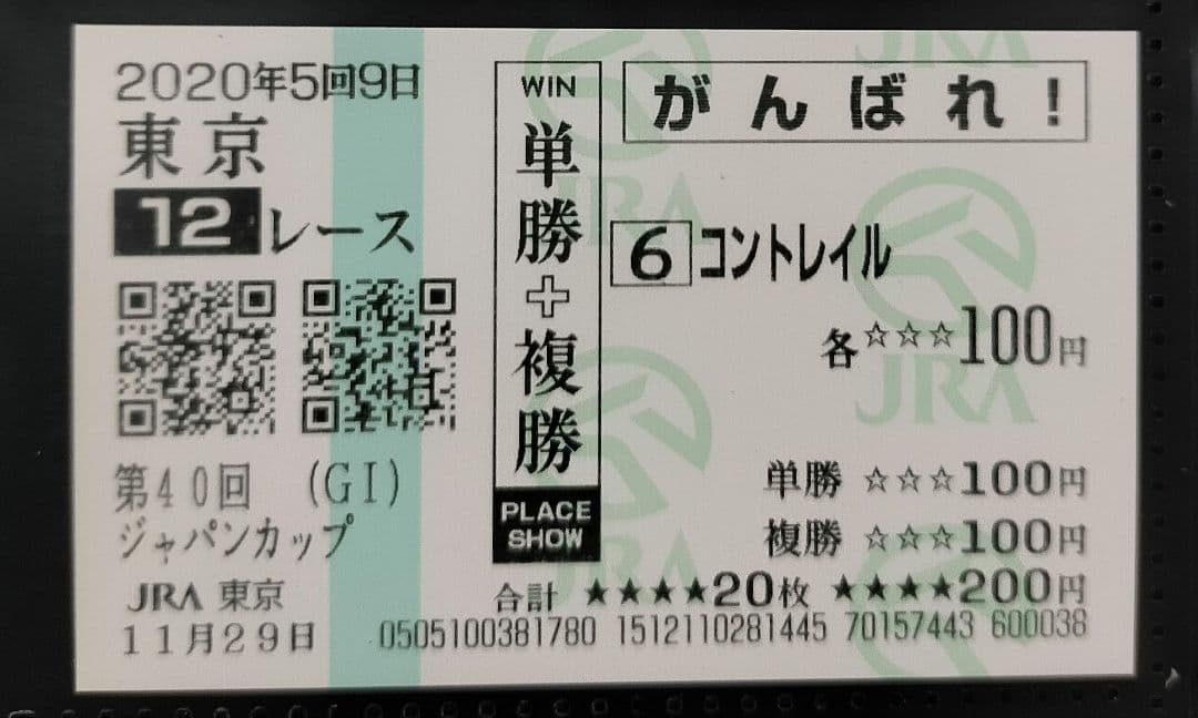 2020年 ジャパンカップ ３冠馬 現地的中応援馬券