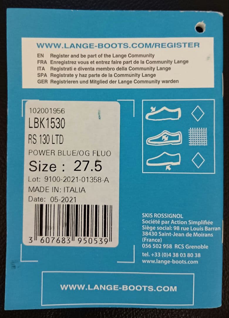 スキー 21-22 LANGE RS 130 LTD POWERBLUE 27.5