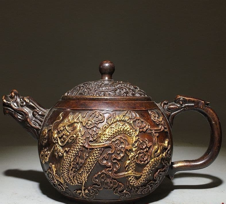 十二支龍頭茶壺 龍鳳壺 銅壺徳利 茶道具 煎茶器 装飾品 工芸品 美術品 置物